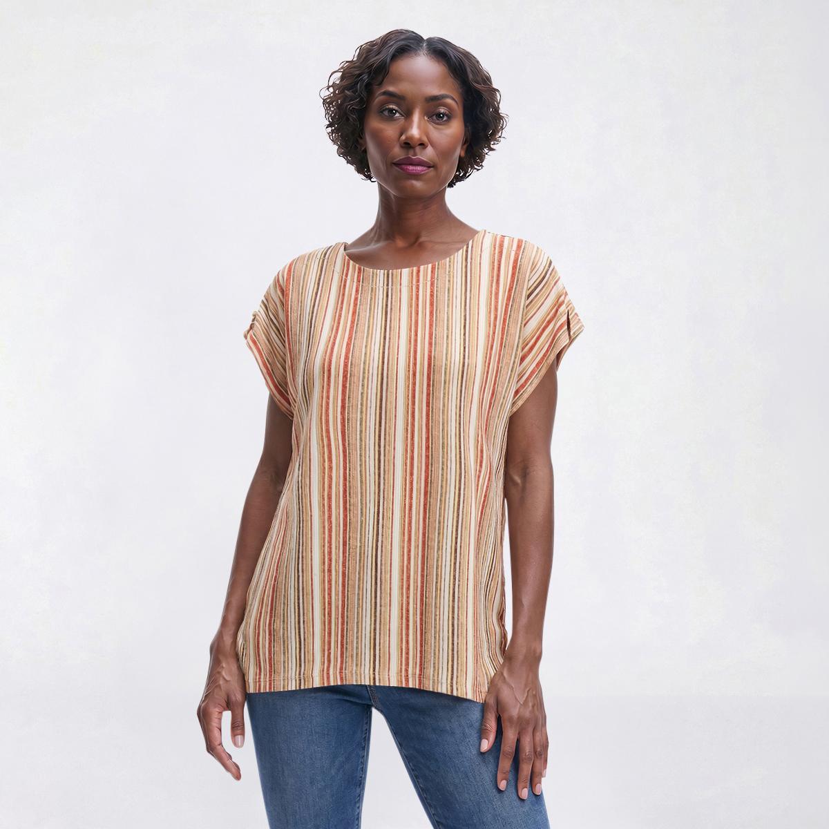 Click here for Womens Cure Extended Slit Sleeve Texture Stripe Bl... prices